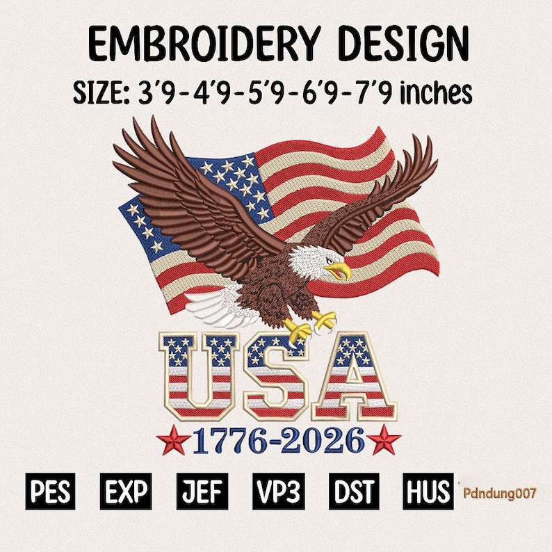 USA Eagle 1776-2026, American Flag Embroidery Design, Instant Download ...
