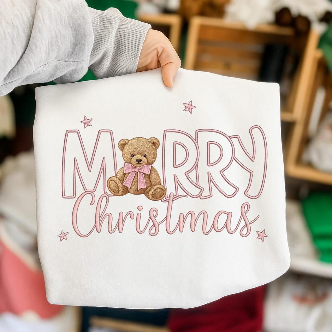 Merry Christmas Teddy Bear Holiday Kids Embroidery Design, Instant ...