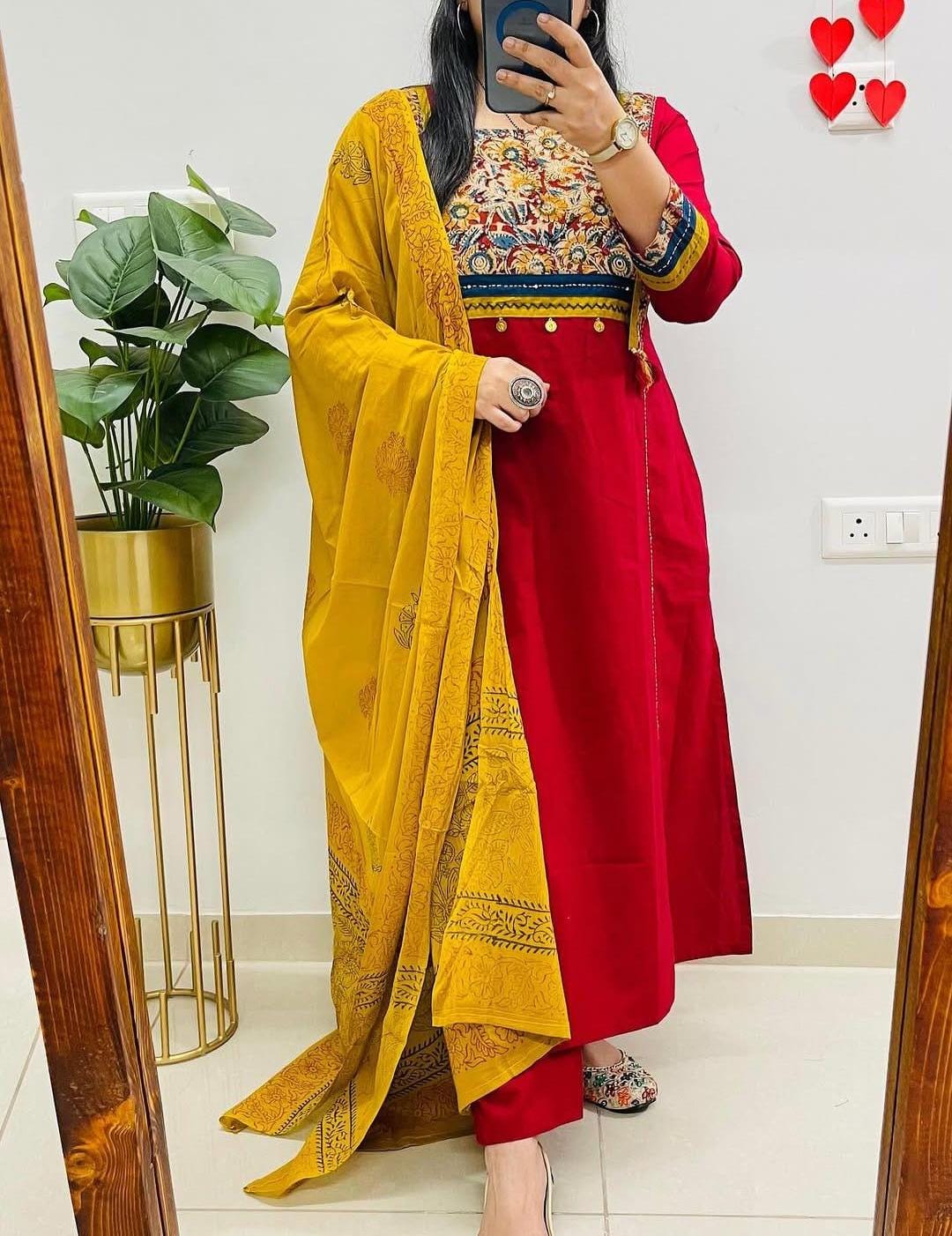 Embroidered Cotton Kurti Set | Heavy Yoke, Sequin Sika Work - Etsy