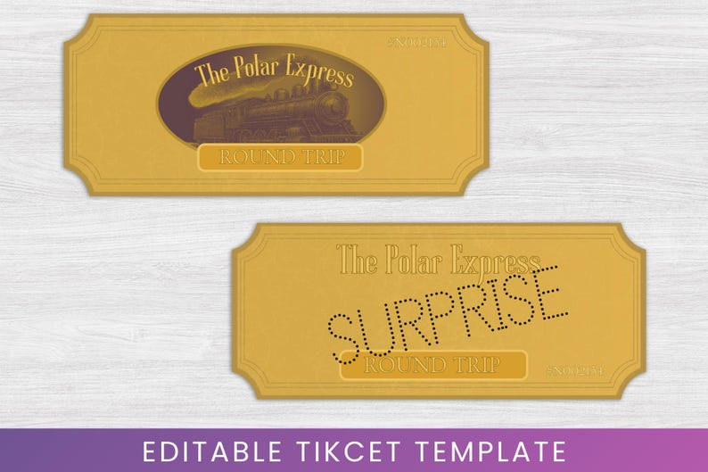 Editable Christmas Train Ticket & Letter, Golden Surprise (canva, PDF ...