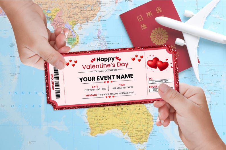 Valentine Surprise Ticket Template, Editable Love Event Ticket ...