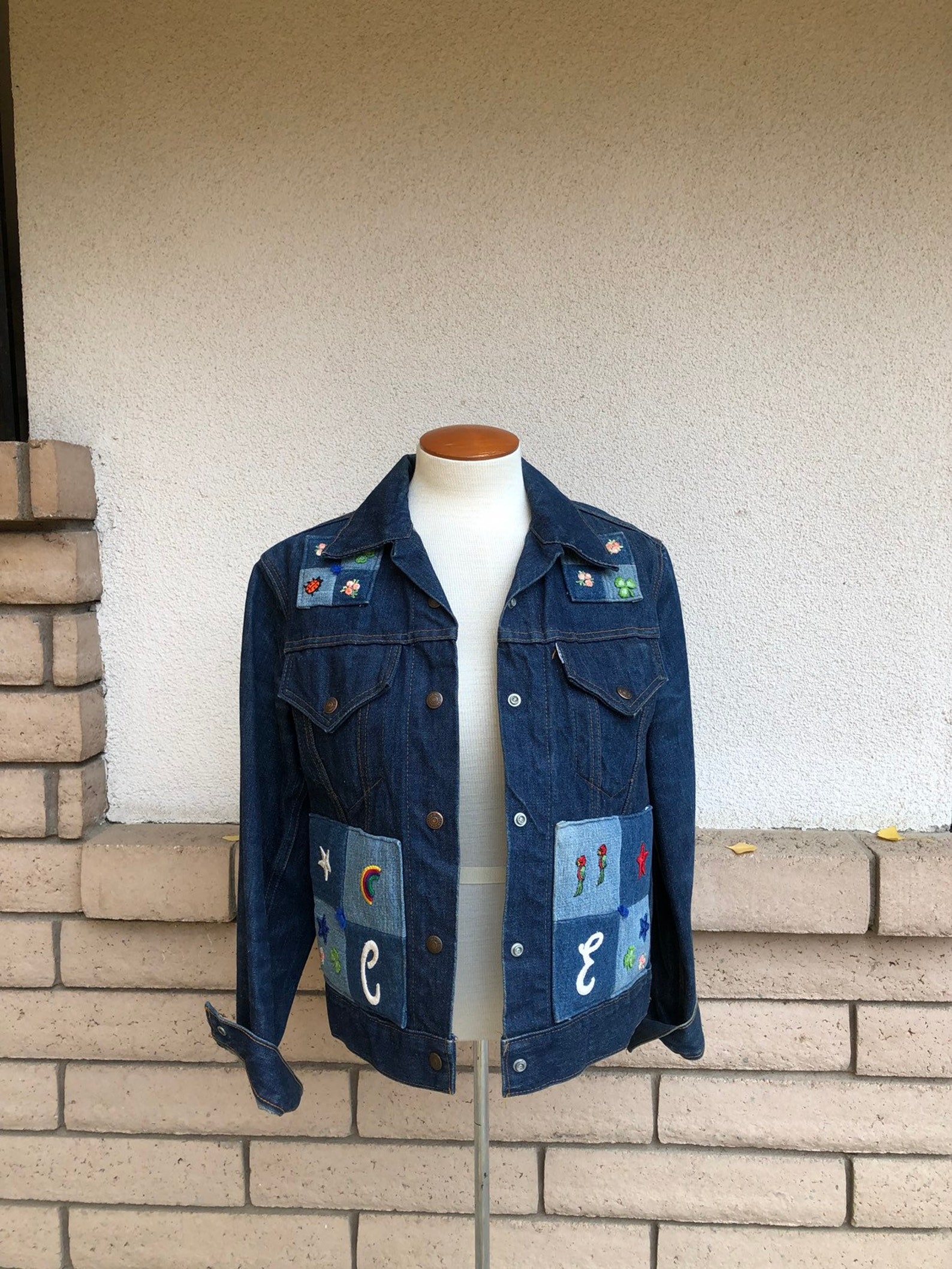 Levi's Denim Patch Jacket Vintage 80s Patchwork Appliqued "ford" Dark ...