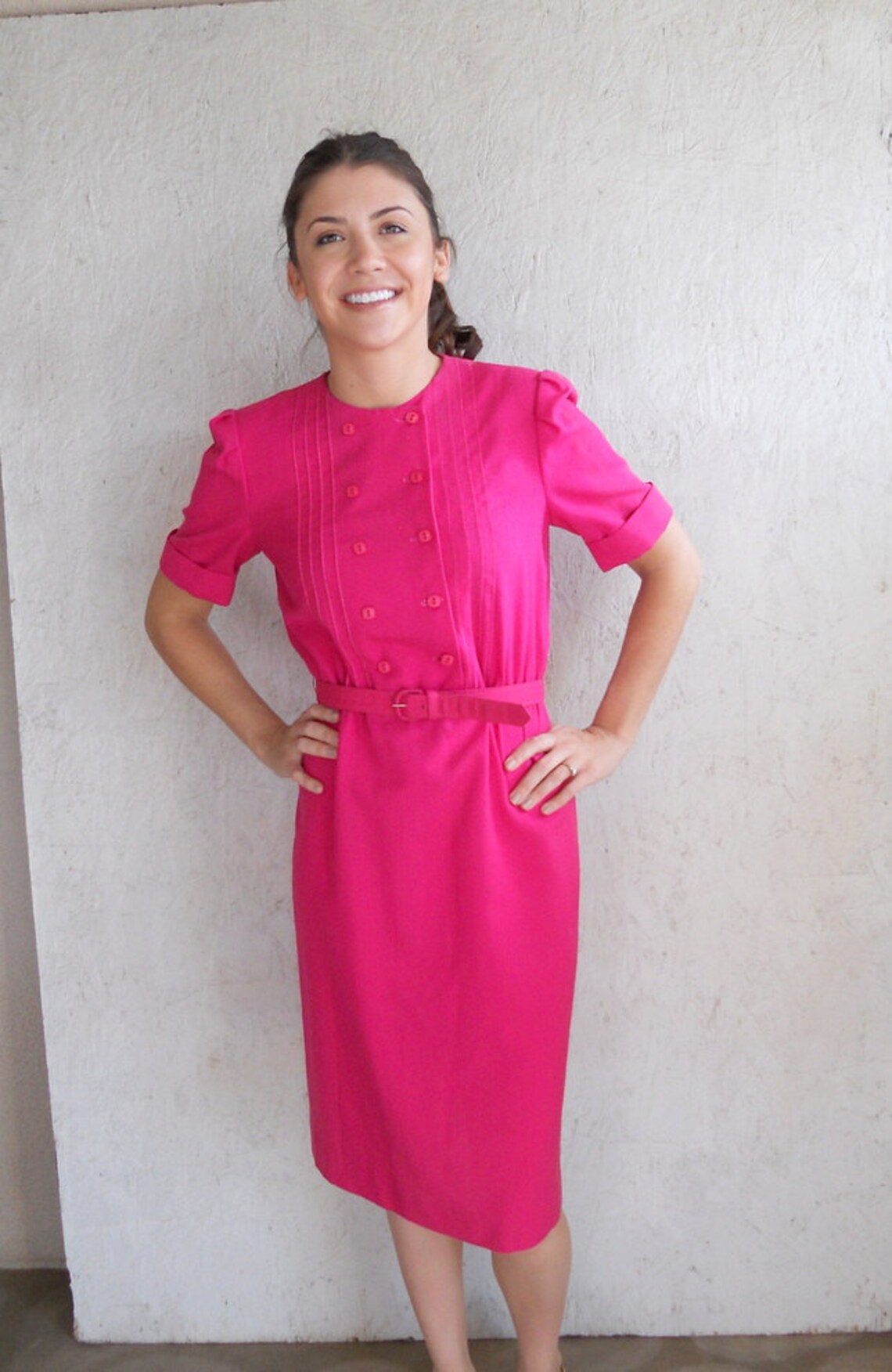 80s Raspberry Pintuck Dress, Double Breasted Vintage Sundress (S-M) - Etsy