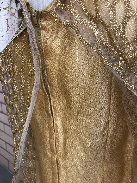 Vintage 50s Gold Tulle Evening Gown Aline Gold Metall… Gem