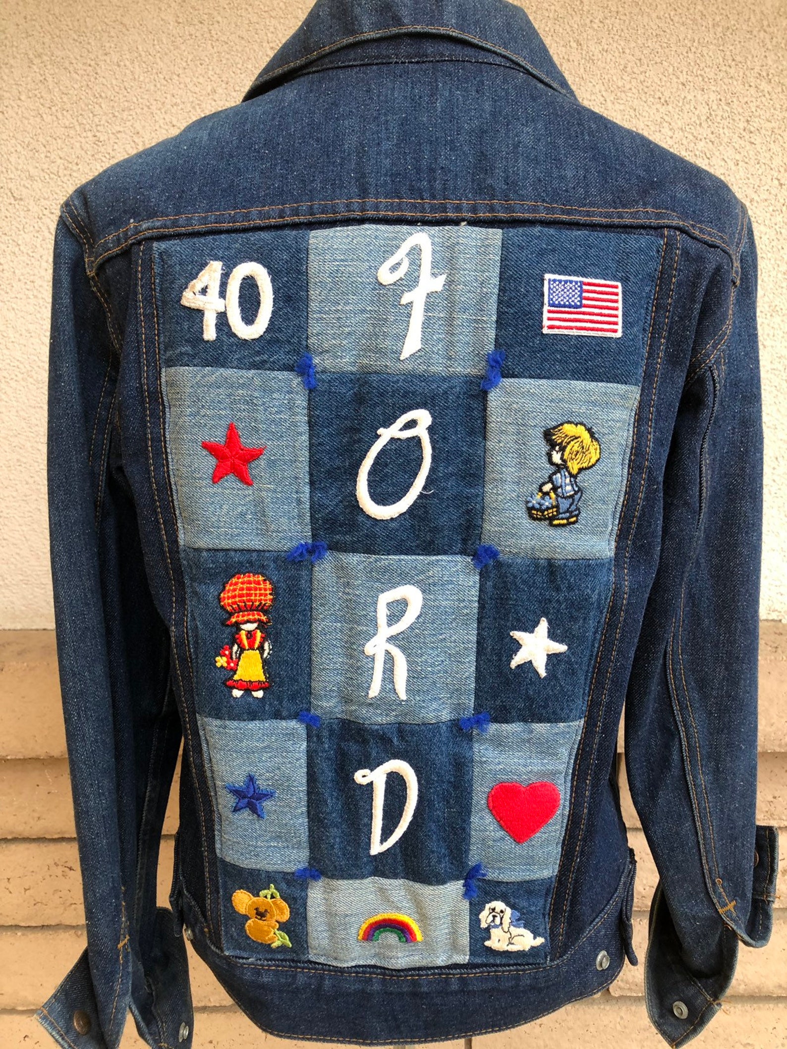 Levi's Denim Patch Jacket Vintage 80s Patchwork Appliqued "ford" Dark ...