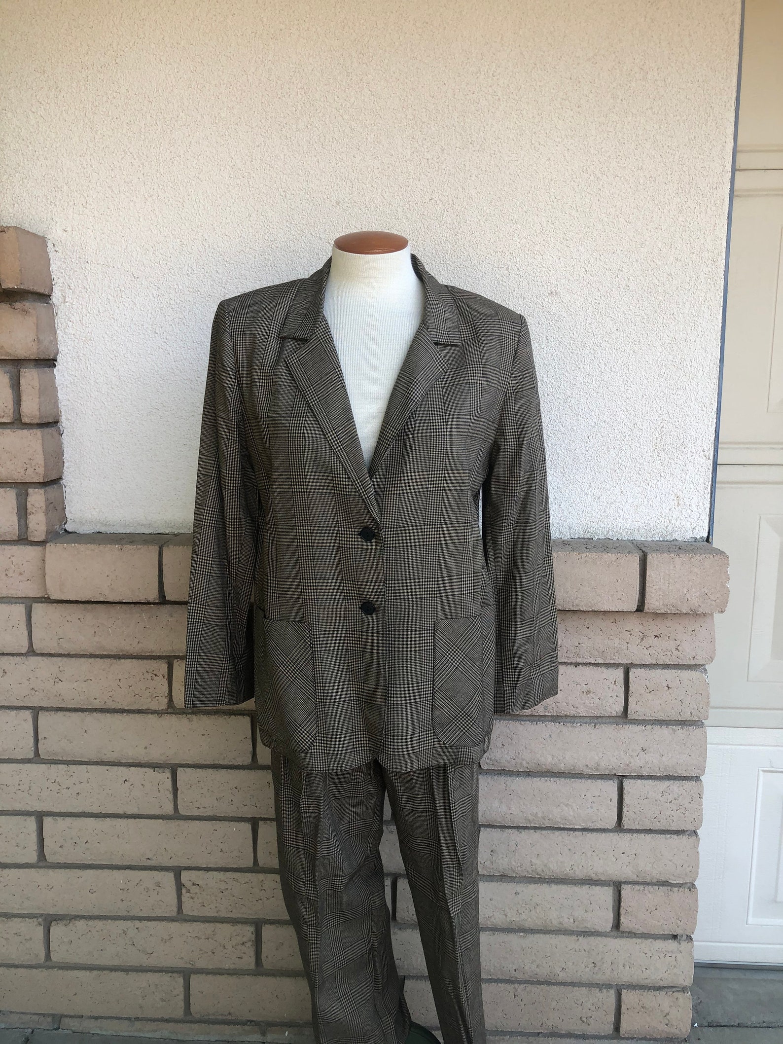 Lanz Checked Trouser Suit 3 Piece Set Black Taupe Lanz Blazer | Etsy