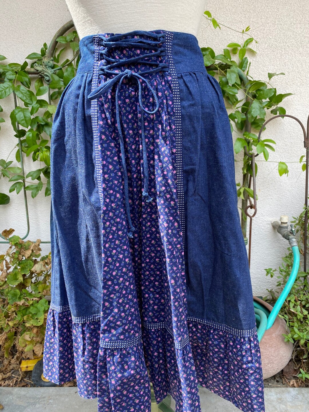 70s Eber San Francisco Skirt Corset Pockets Navy Blue Pink Lavender ...