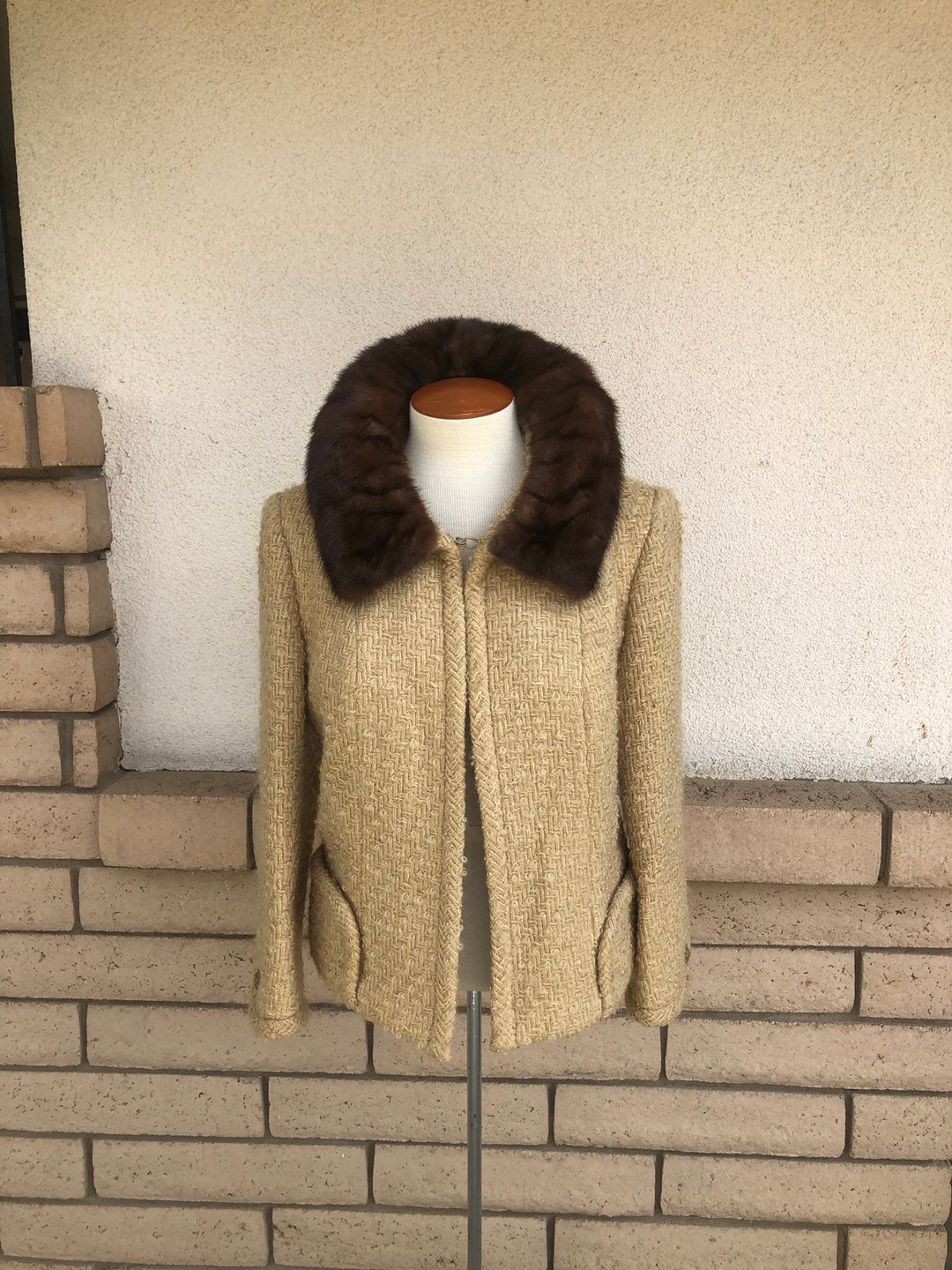 Vintage 50s 60s Lilli Ann Jacket Mink Collared Boucle Open Cropped Coat ...