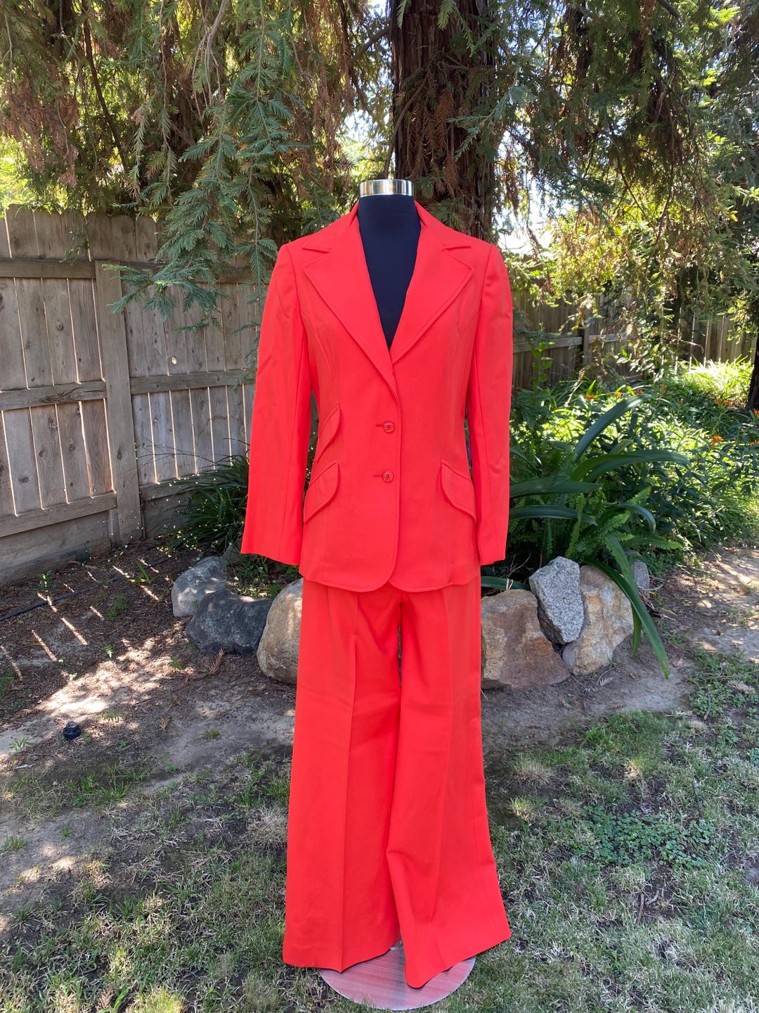 Vintage 70s Orange Red Pantsuit: Sears High Waisted Flare Leg, Size ...