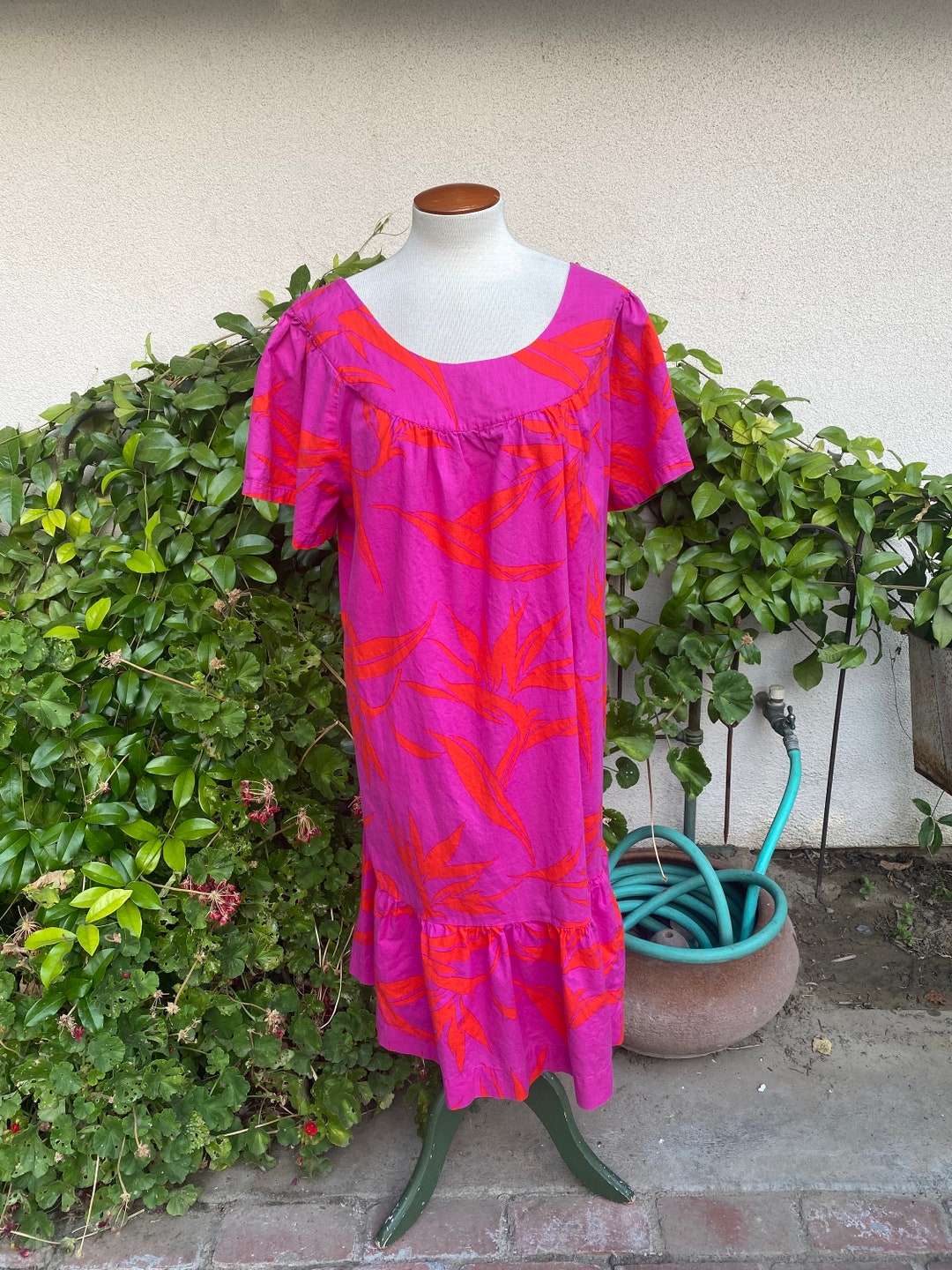 Vintage Hawaiian Dress Purple Orange Cotton Mumu Pockets Psychedelic ...