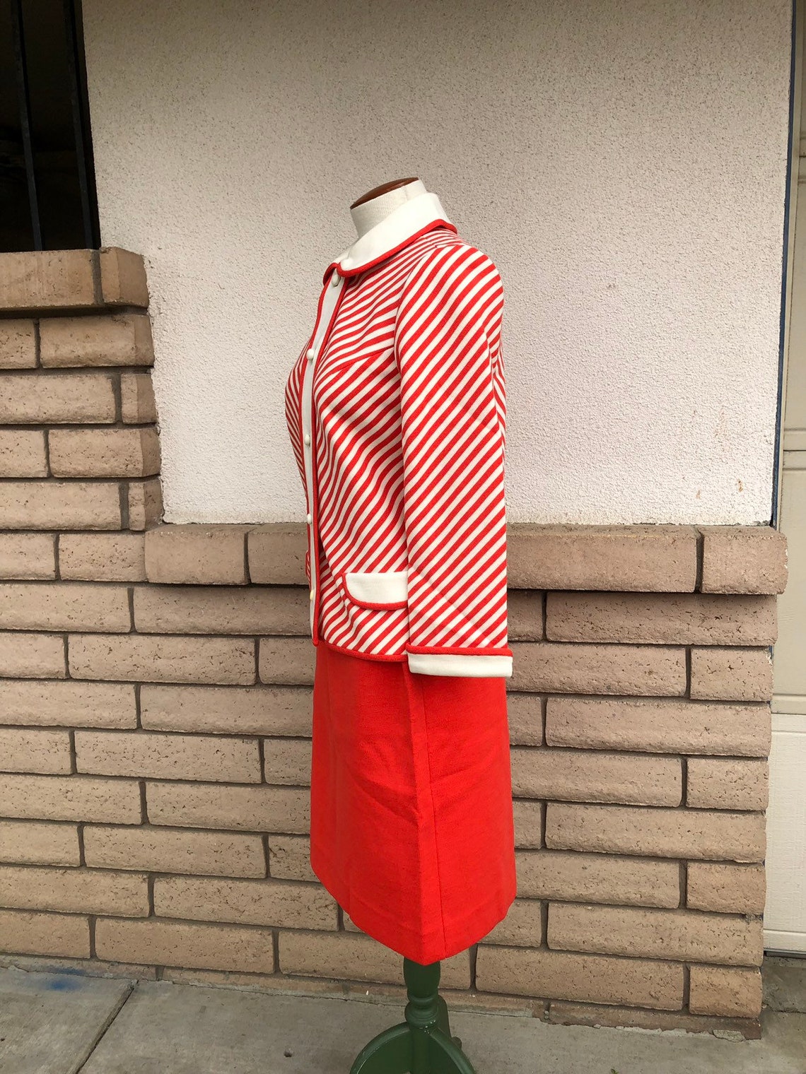 Vintage 60s 70s Orange Striped Wool Suit Butte Knit Mad Men Etsy