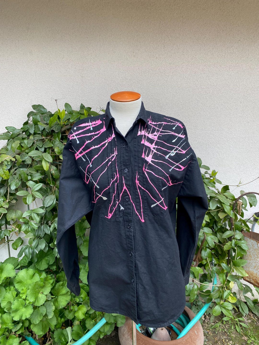 Vintage 80s Rocky Mountain Top Paint Splatter Blouse Black Cotton ...