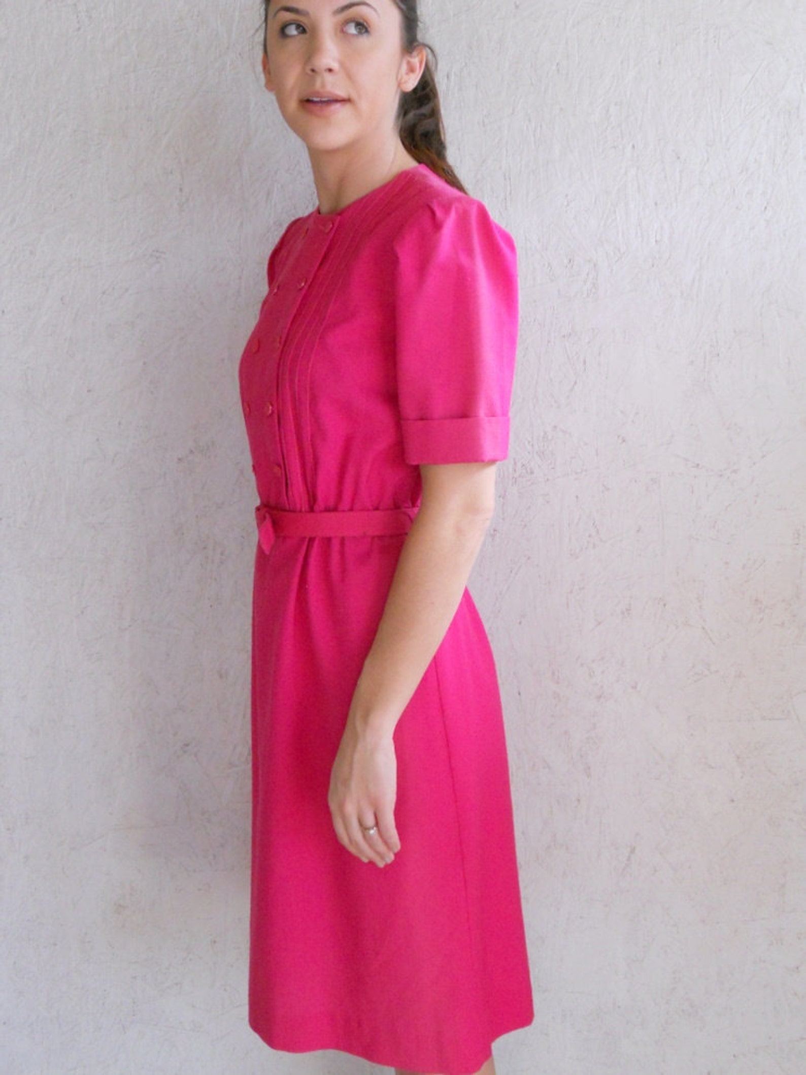 80s Raspberry Pintuck Dress, Double Breasted Vintage Sundress (S-M) - Etsy