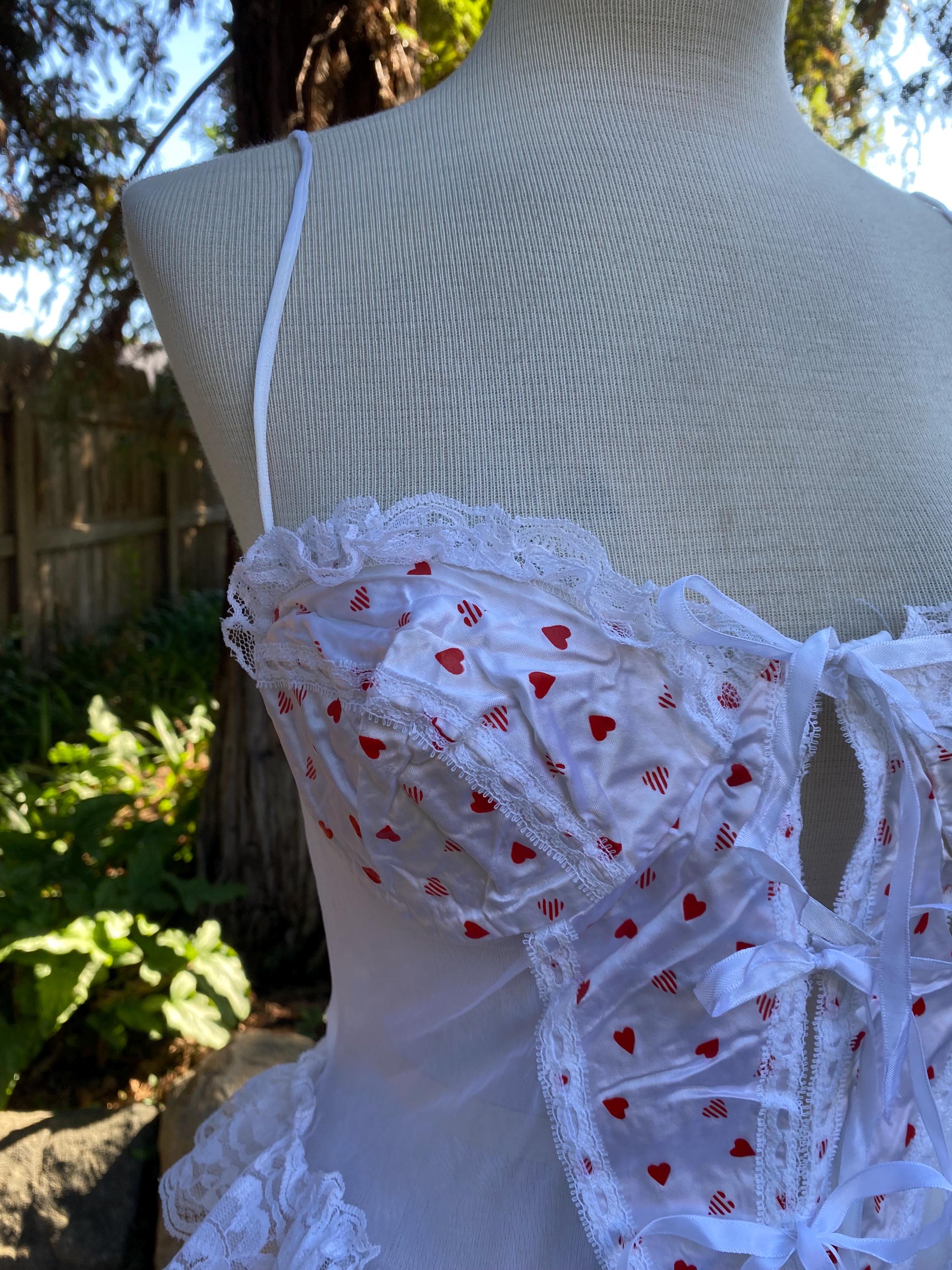 Vintage "red Heart" Sheer Lace Teddy Lingerie With Tie Front Negligee ...