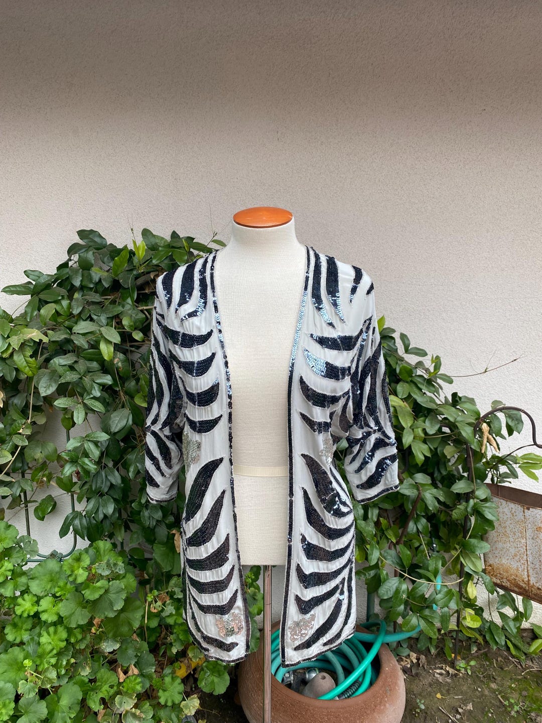 Vintage Argenti Silk Sequin Party Jacket Open Front Dove Gray Black ...