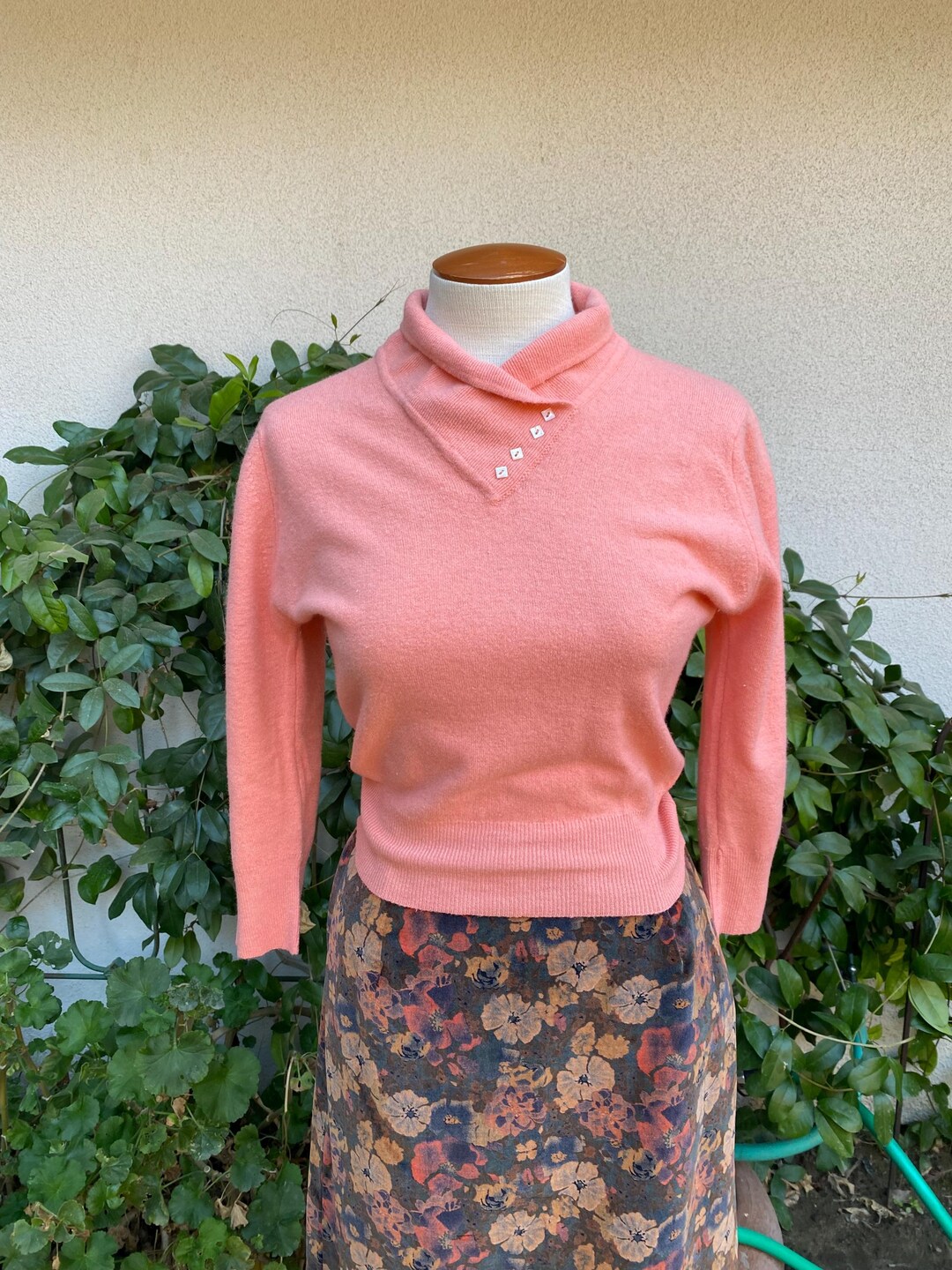 Vintage 50s Peachy Pink Lambswool Sweater Pinup Crop Sweater Fully ...