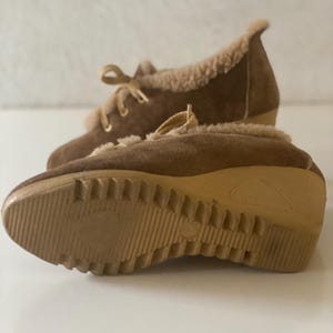 Vintage 80s Cherokee Suede Leather Shearling Wedge Lace up Shoes Jimi ...