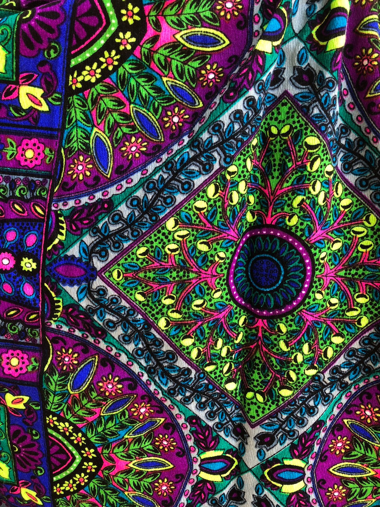 70s Hippie Psychedelic Neon Crop Top Purple Blue Green Floral | Etsy