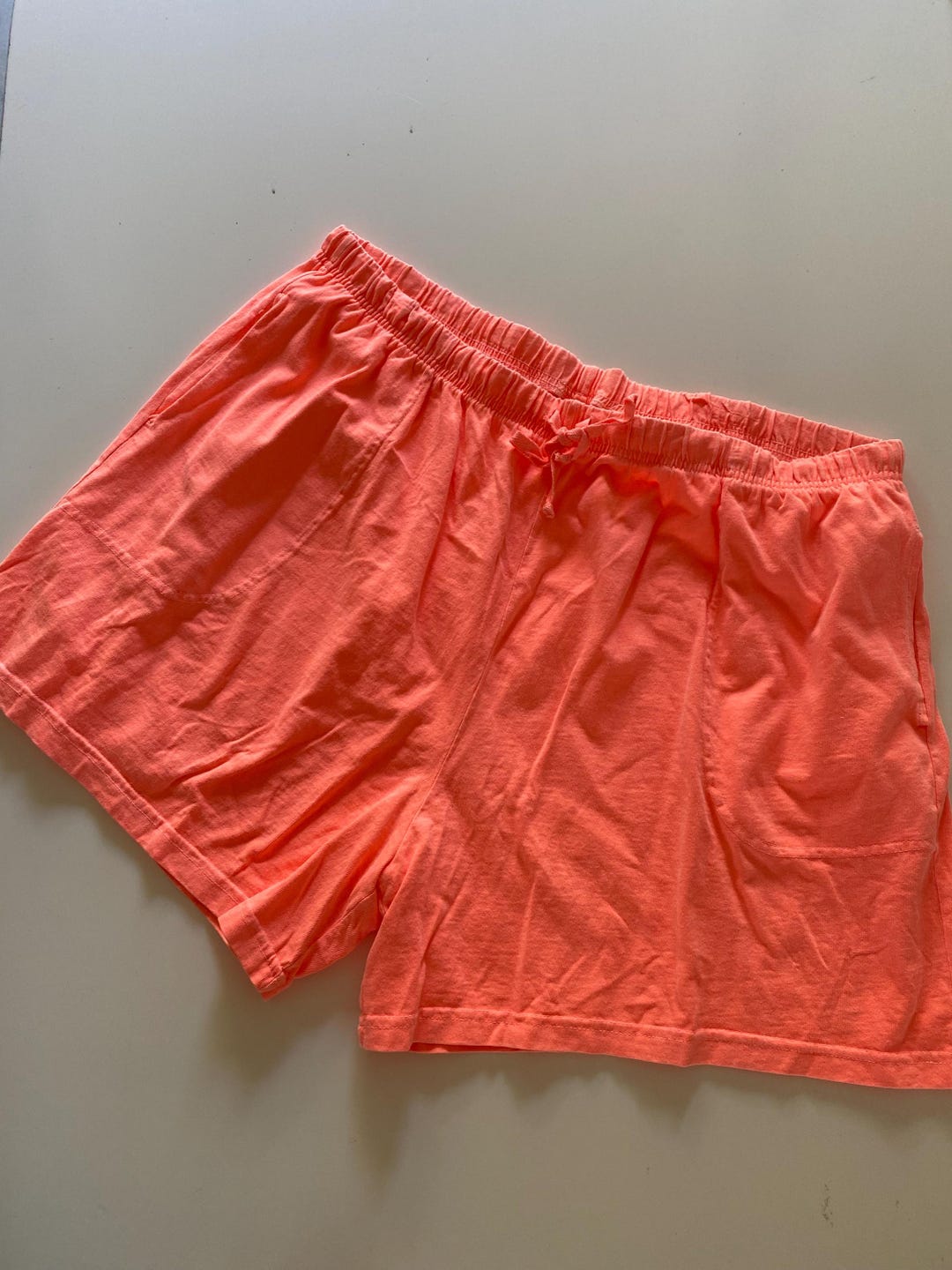 Vintage 90s Neon Orange Shorts Cotton Drawstring Short Shorts New York ...