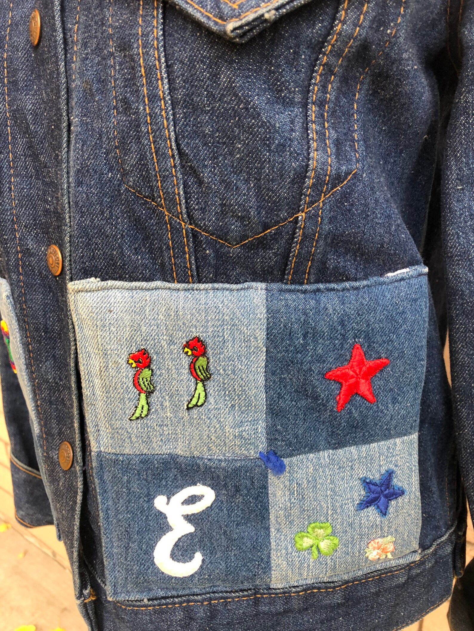 Levi's Denim Patch Jacket Vintage 80s Patchwork Appliqued "ford" Dark ...