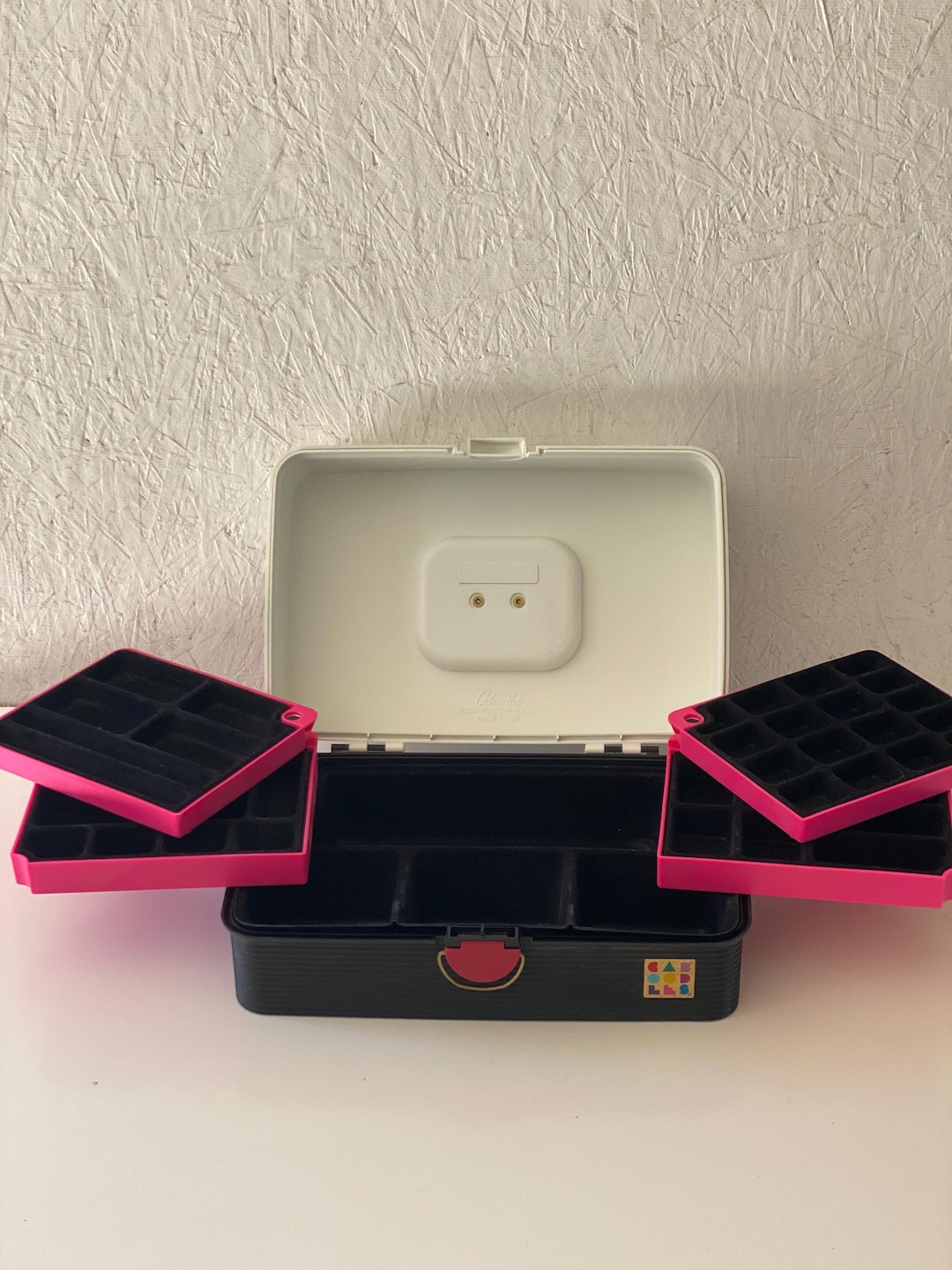 Vintage Caboodles Jewelry Box Black White Large Swivel Tray Storage ...