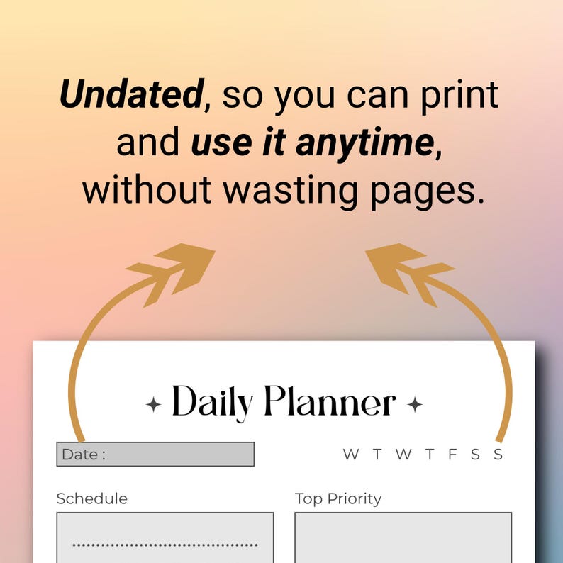 Undated Daily Planner, Printable, Blue & White, Digital, Minimalist ...