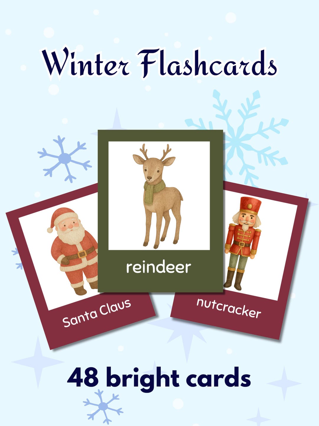 Christmas Flashcards for Kids 150 Winter Vocabulary Cards Watercolor ...