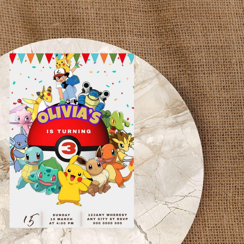 Editable and Printable Pokemon Birthday Party Card (5x7) Digital ...