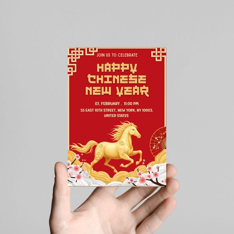 Editable Chinese New Year Party Template (5x7) Digital Downloadable ...
