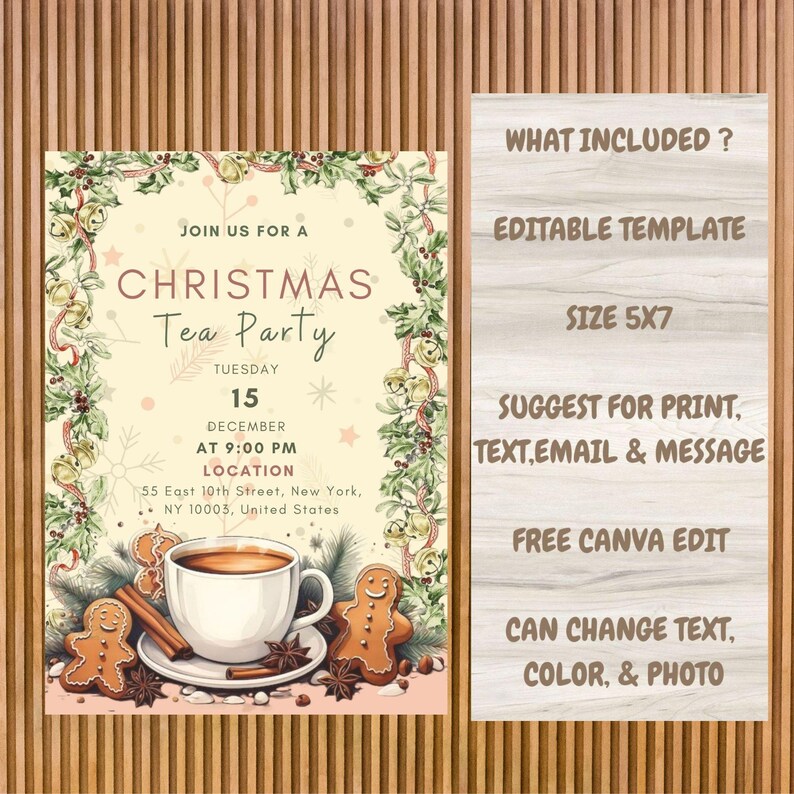 Editable Christmas Tea Party Invitation Template (5x7) Digital ...