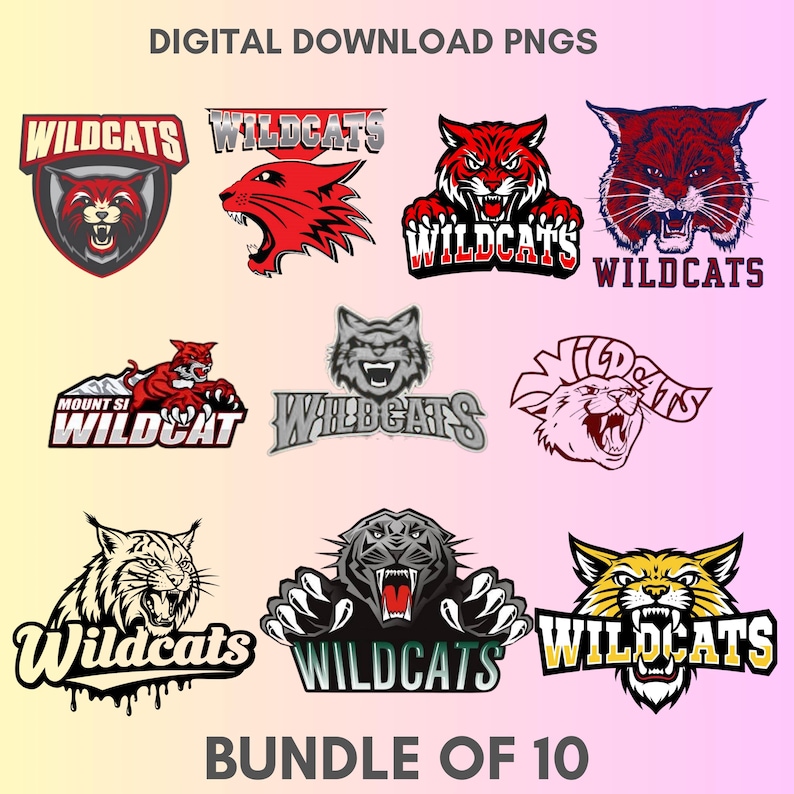 Wildcats PNG Clipart Bundle, Sports Team Logos (digital Downloadable ...