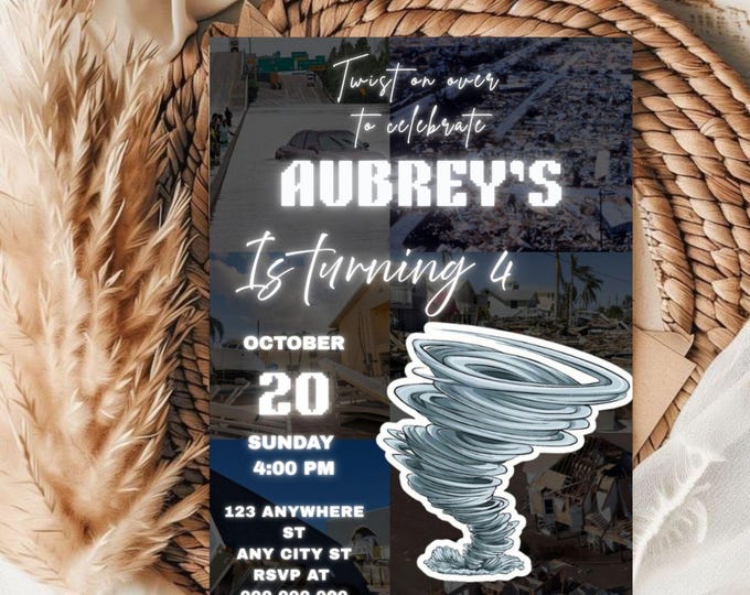 Editable Tornado Birthday Invitation - Storm Hurricane Fournado Party E ...