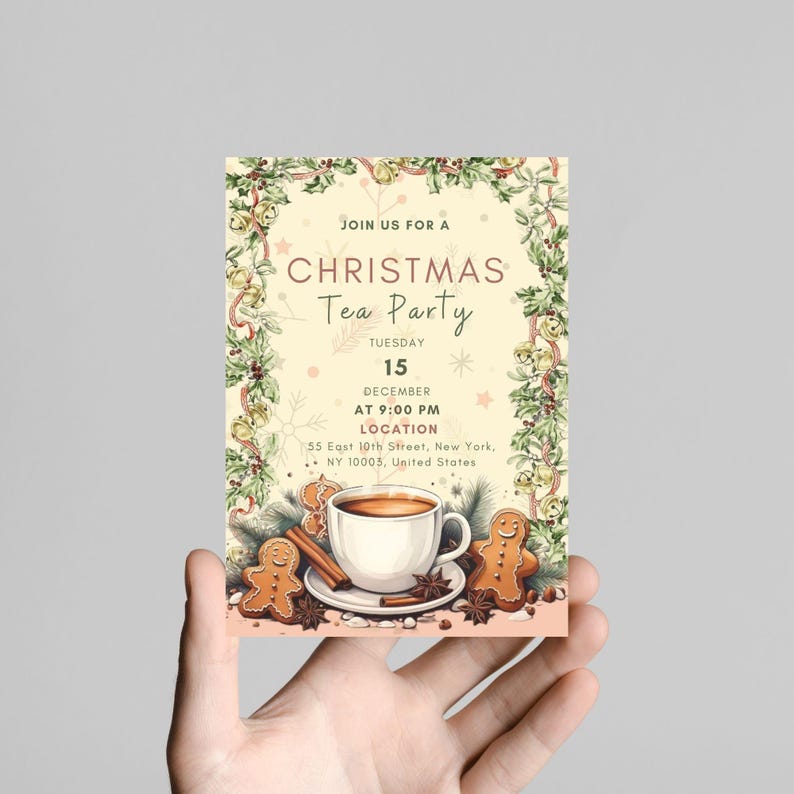 Editable Christmas Tea Party Invitation Template (5x7) Digital ...