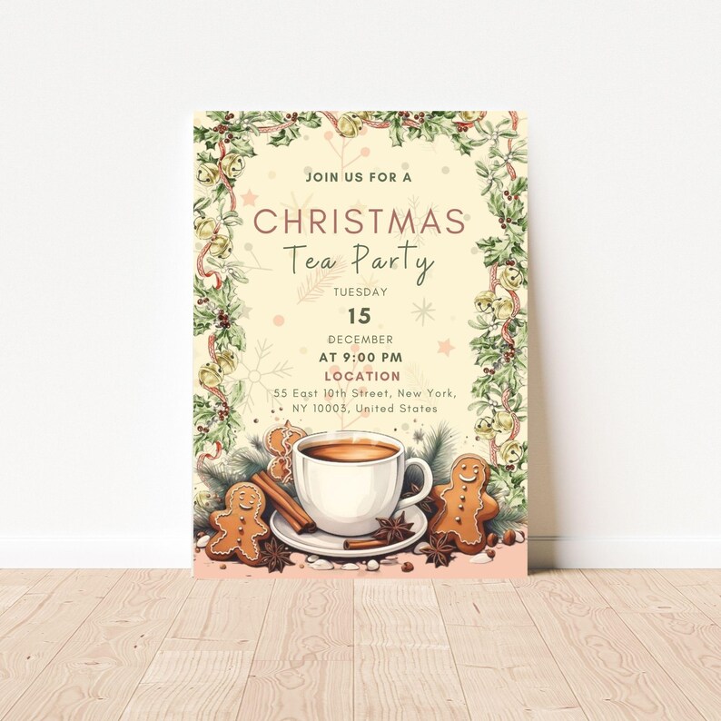 Editable Christmas Tea Party Invitation Template (5x7) Digital ...