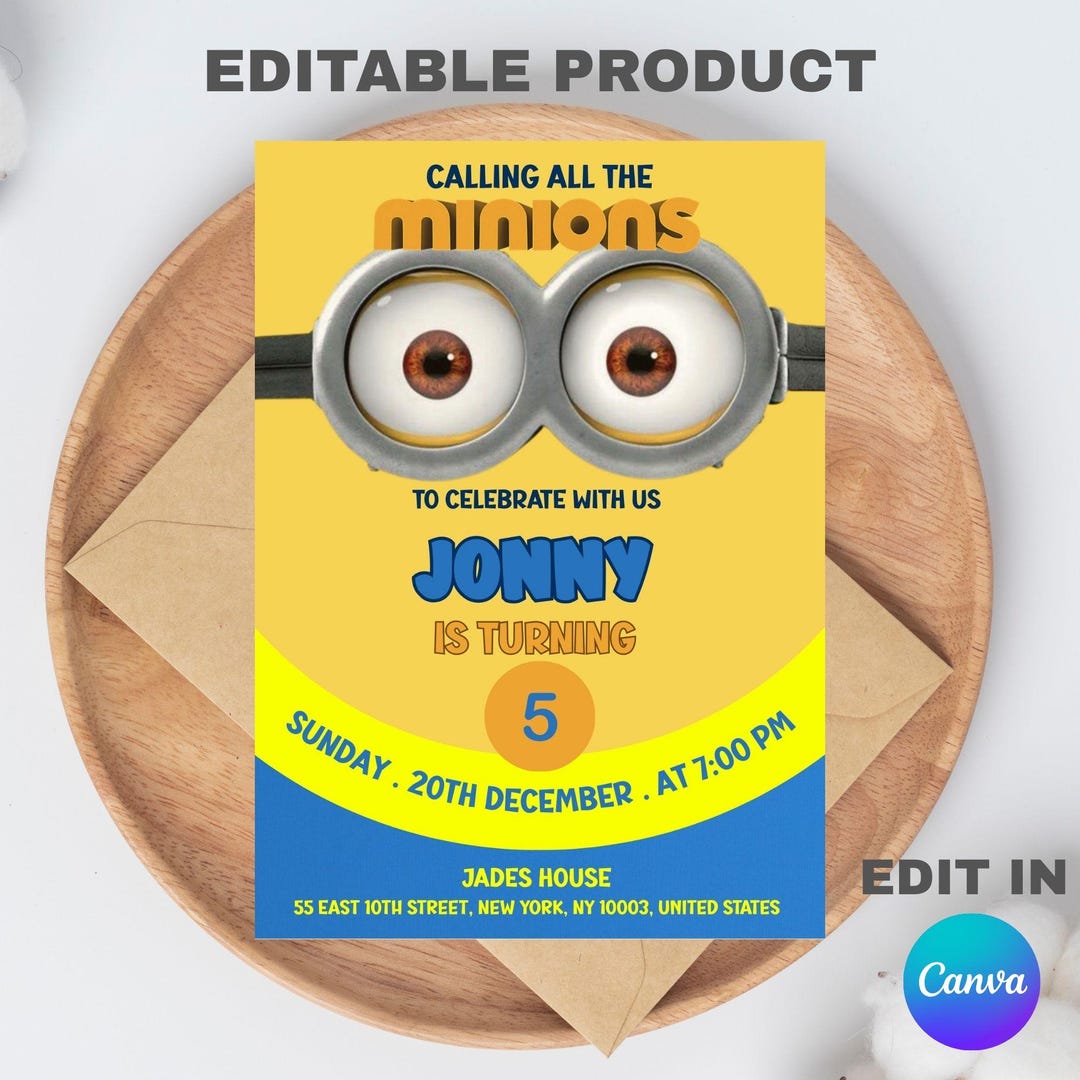 Editable Minions Birthday Party Template (5x7) Digital Downloadable ...