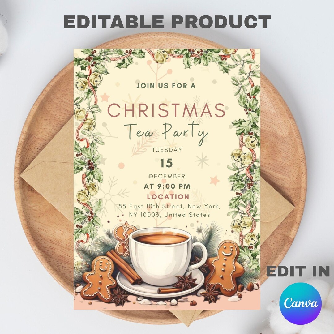 Editable Christmas Tea Party Invitation Template (5x7) Digital ...