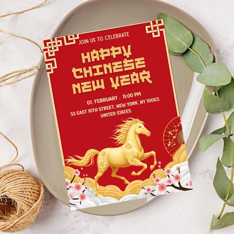 Editable Chinese New Year Party Template (5x7) Digital Downloadable ...