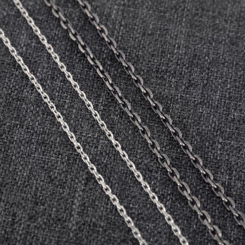 Mens Silver Cable Necklace Oxidized Sterling Silver Anchor Chain for ...