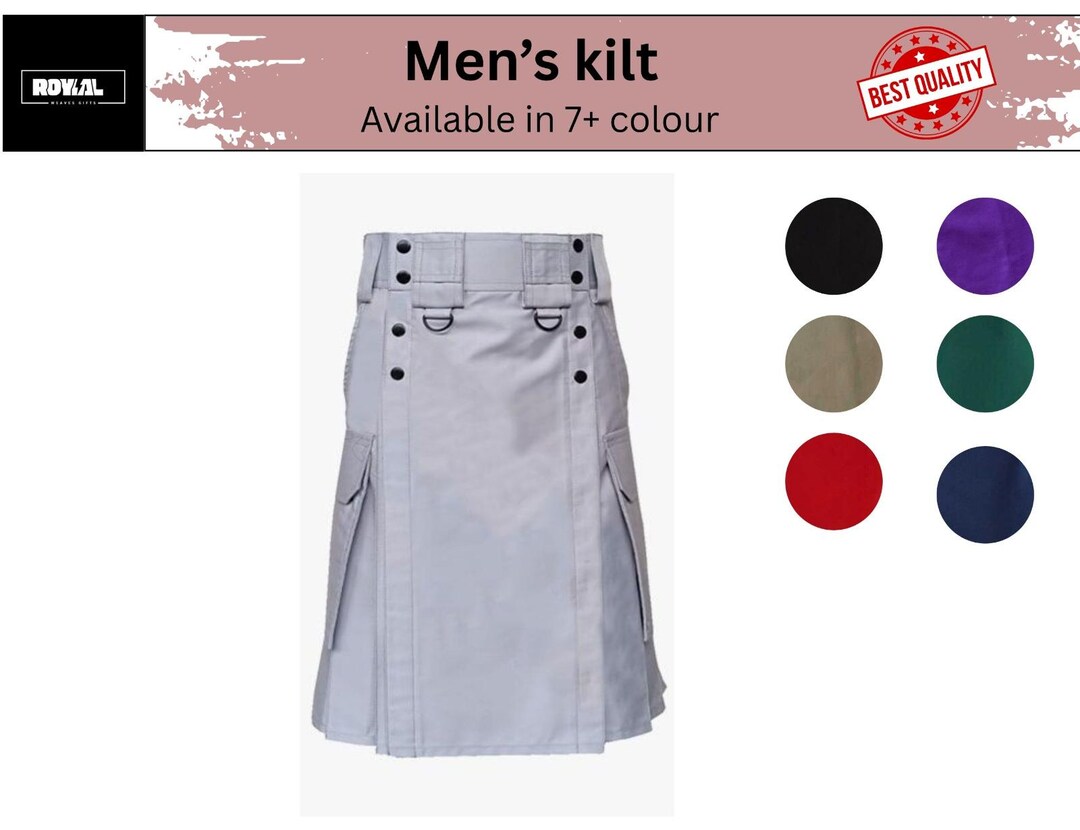 Men’s Utility Cotton Kilt – Solid Color Modern Kilt With Cargo Pockets ...