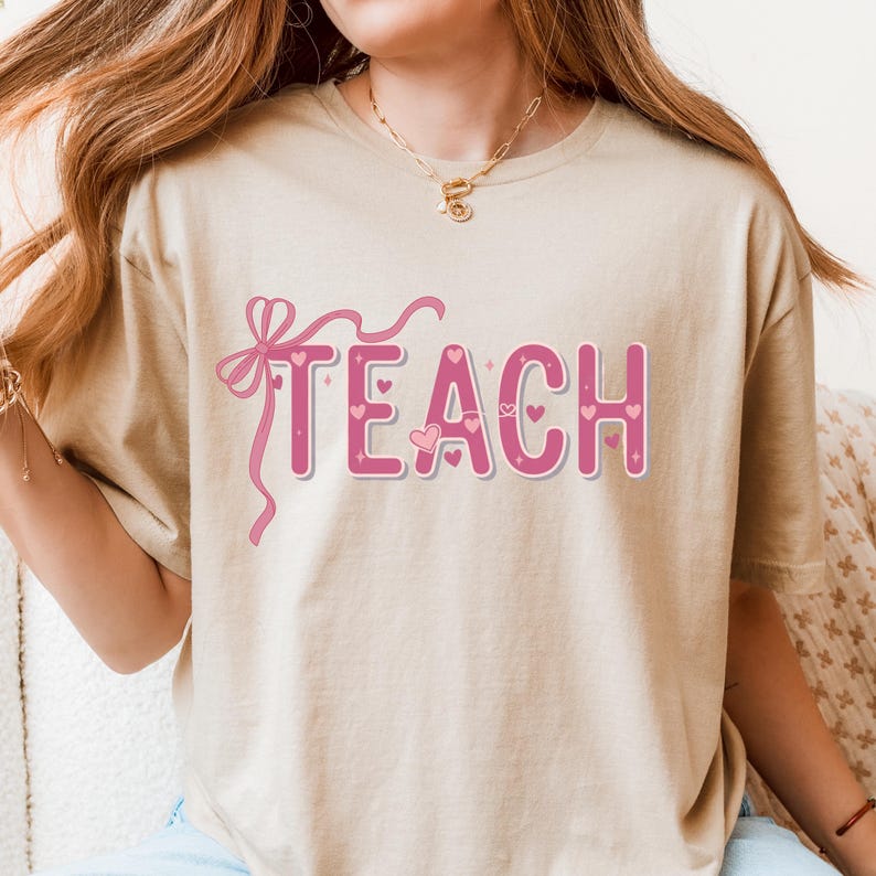 Teacher Valentines Day Shirt, Preppy Pink Teach Tee - Etsy