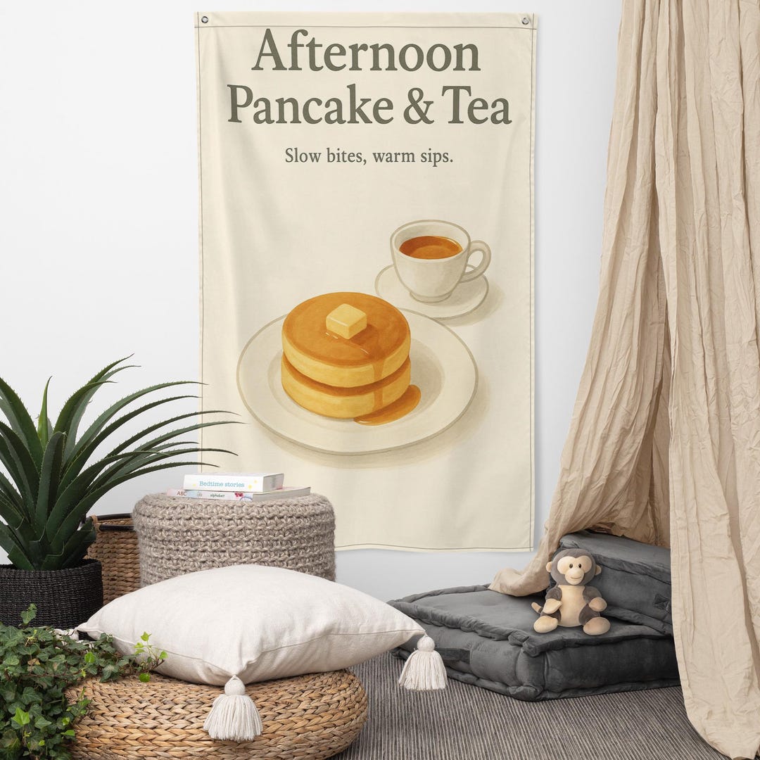 Hotcakes Tea Cafe Afternoon Tea Flag Art Print, Neutral Beige Kitchen ...