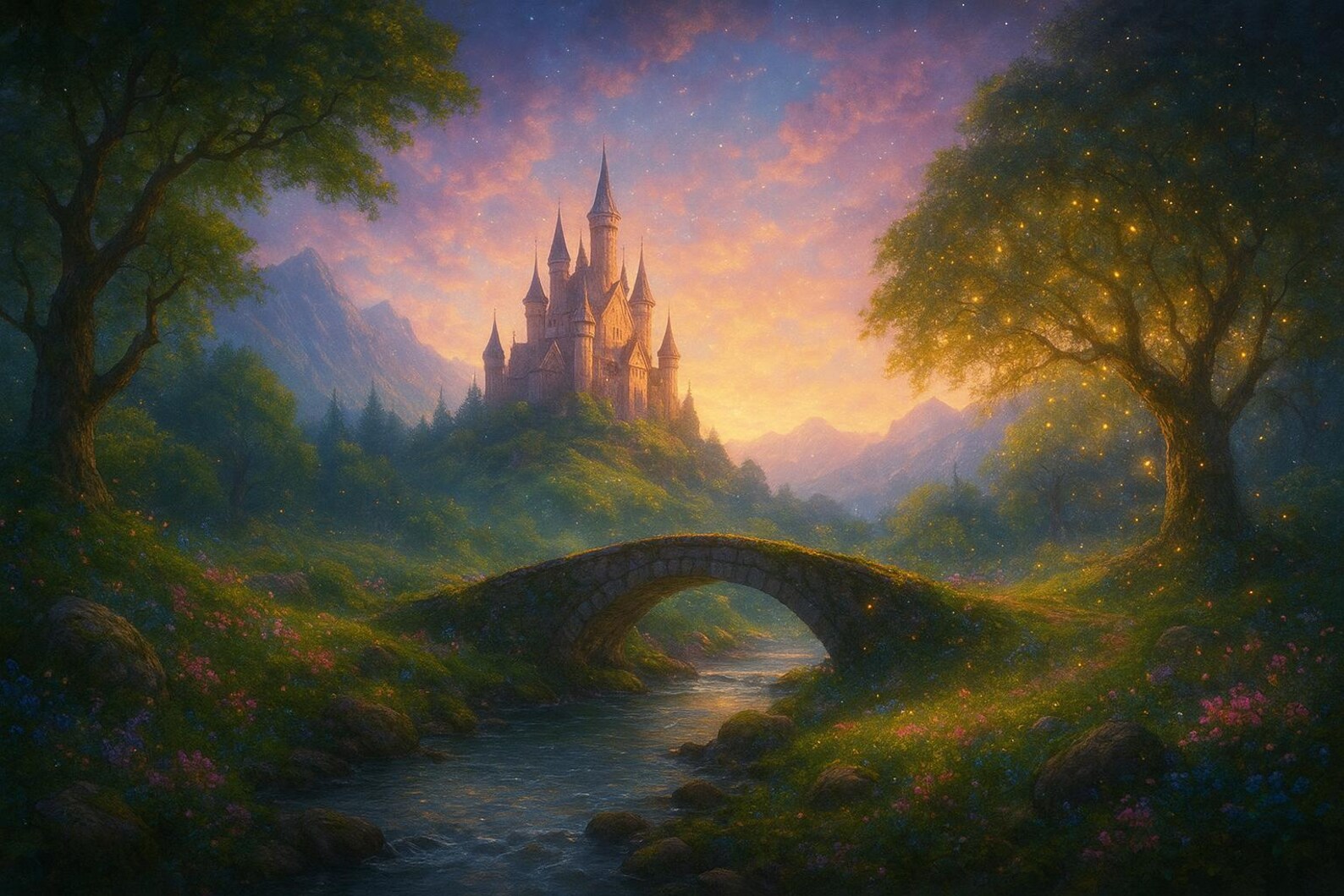 Magical Fantasy Kingdom- Enchanted Castle Landscape Digital Art Print ...