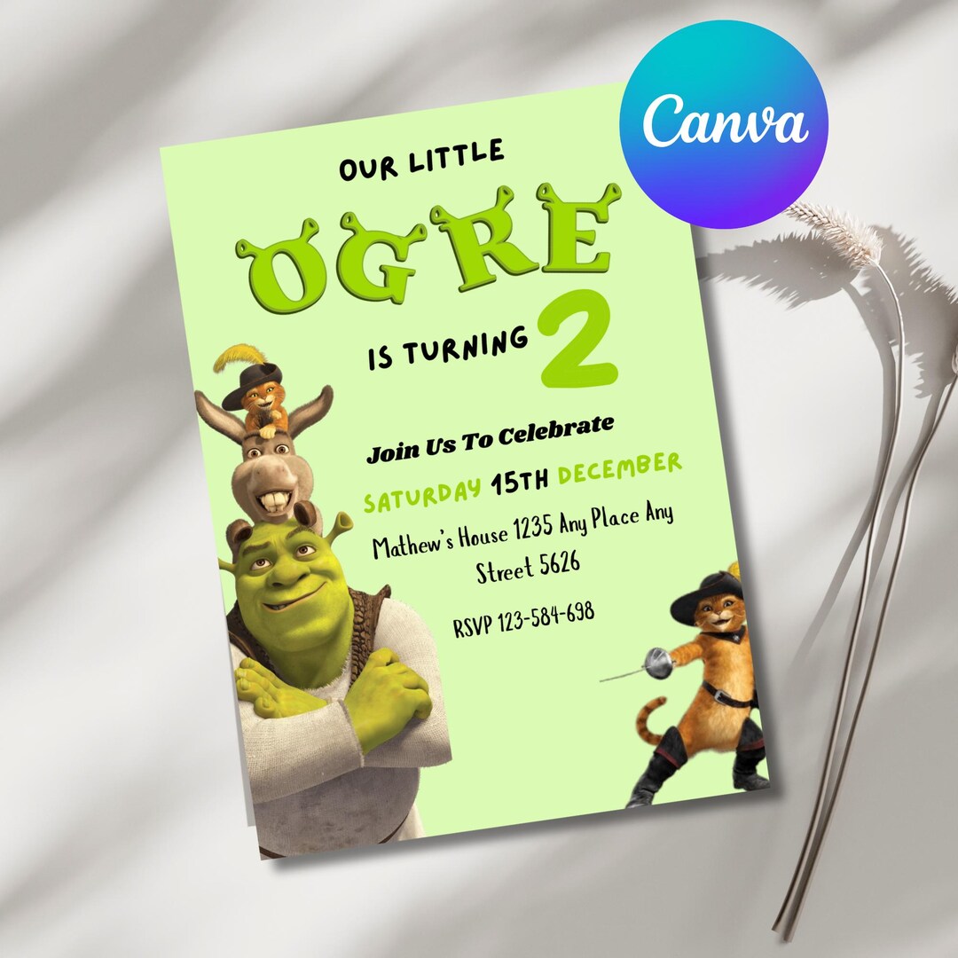 Little Ogre, Shrek Birthday Invitation , Editable Canva Template ...