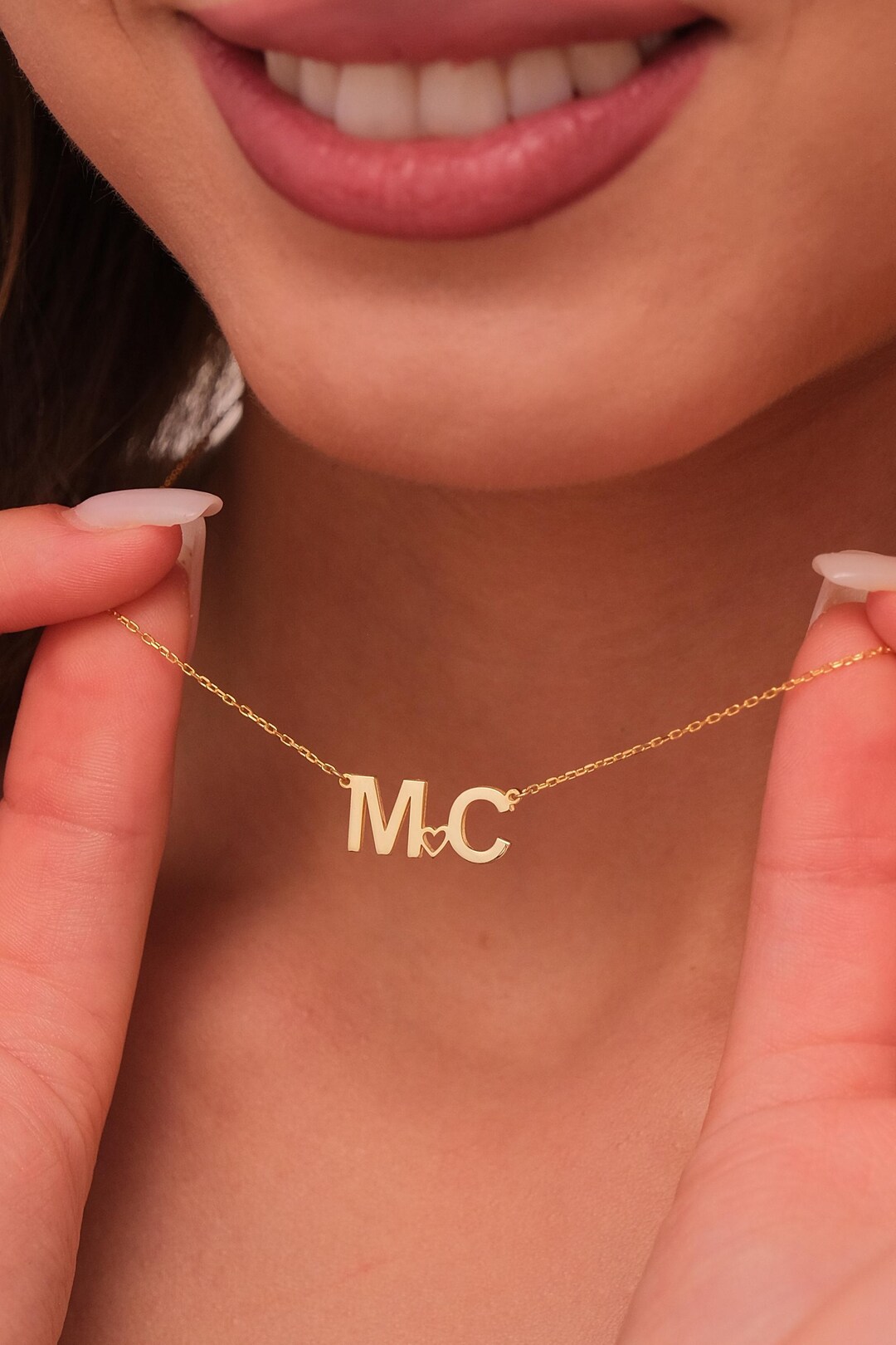 Custom Double Initial Necklace With Heart: Two Letter Jewelry, Gold ...