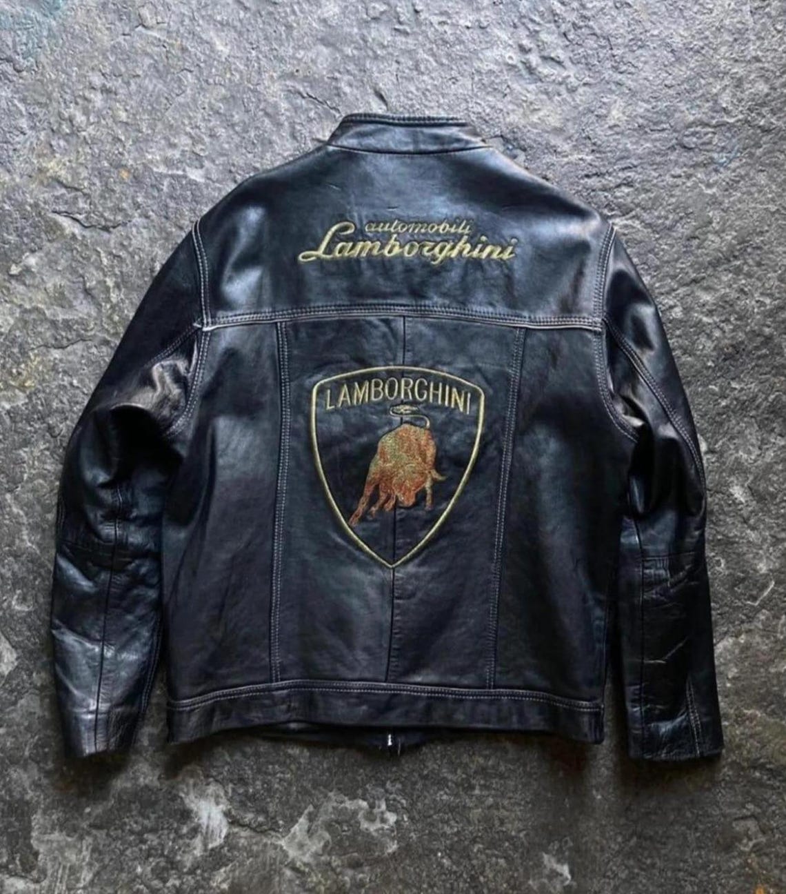 Lamborghini Unisex Leather Biker Jacket | Embroidered Bull Cowhide ...