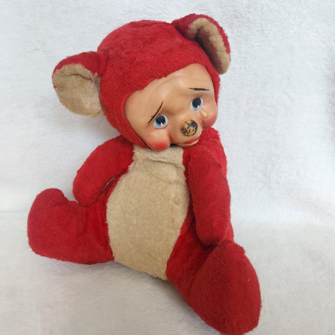Vintage 1960s Picture Book Crying Rubber Face Plush Bear Rushton Style ...