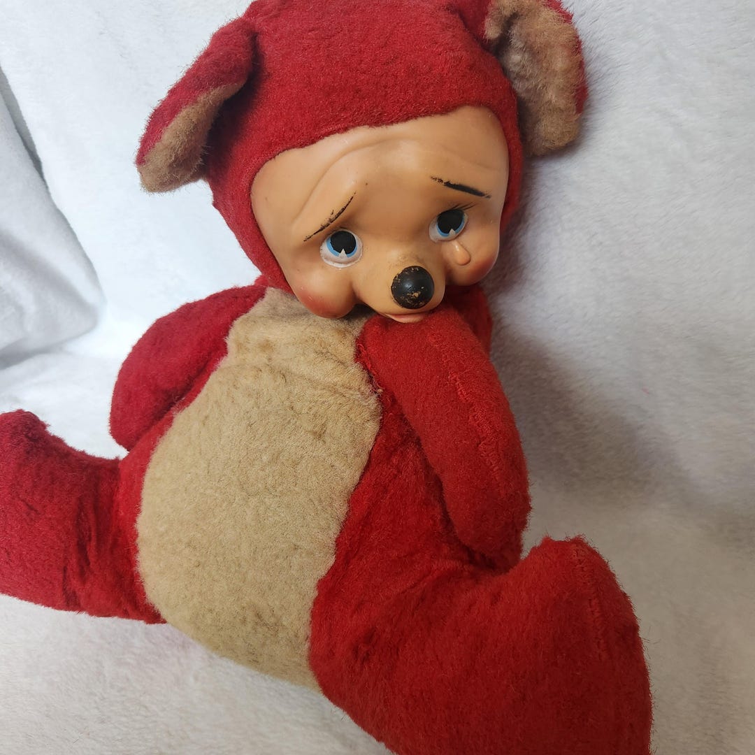 Vintage 1960s Picture Book Crying Rubber Face Plush Bear Rushton Style ...