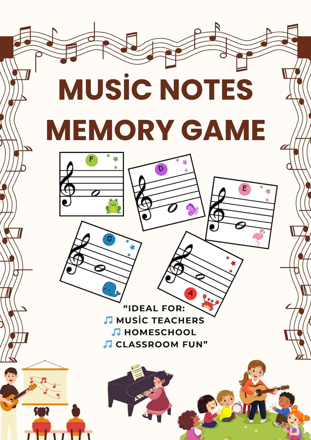 Musical Notes Memory Game, Printable Music Education Game for Kids - Etsy