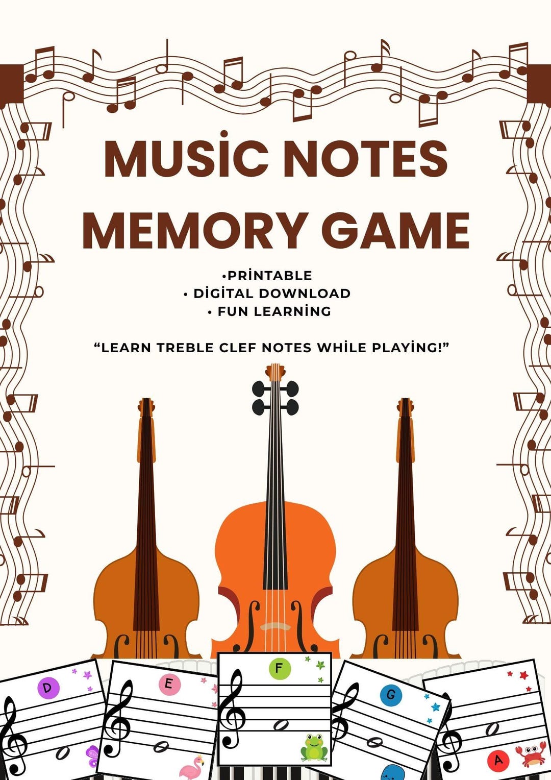 Treble Clef Memory Game, Printable Music Education Game for Kids - Etsy