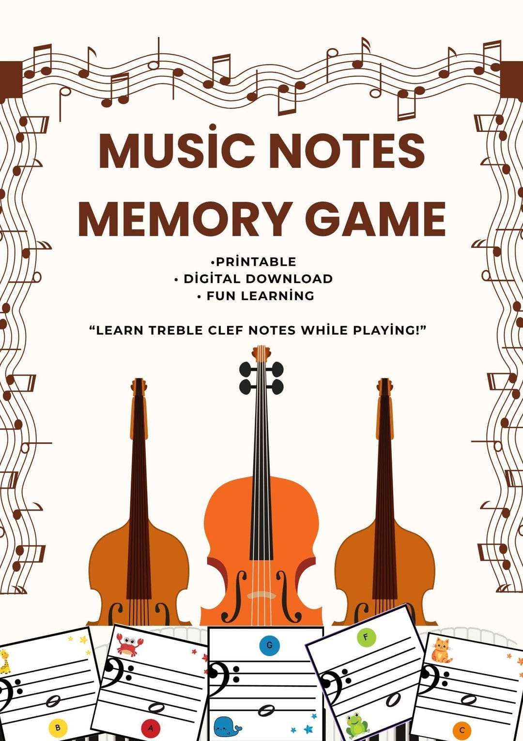Bass Clef Memory Game, Printable Music Education Game for Kids - Etsy